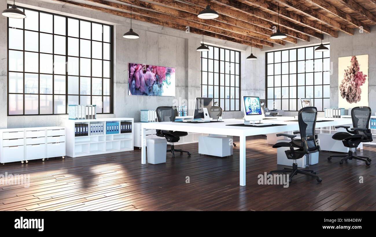 modern industrial office 3d rendering image Stock Photo - Alamy