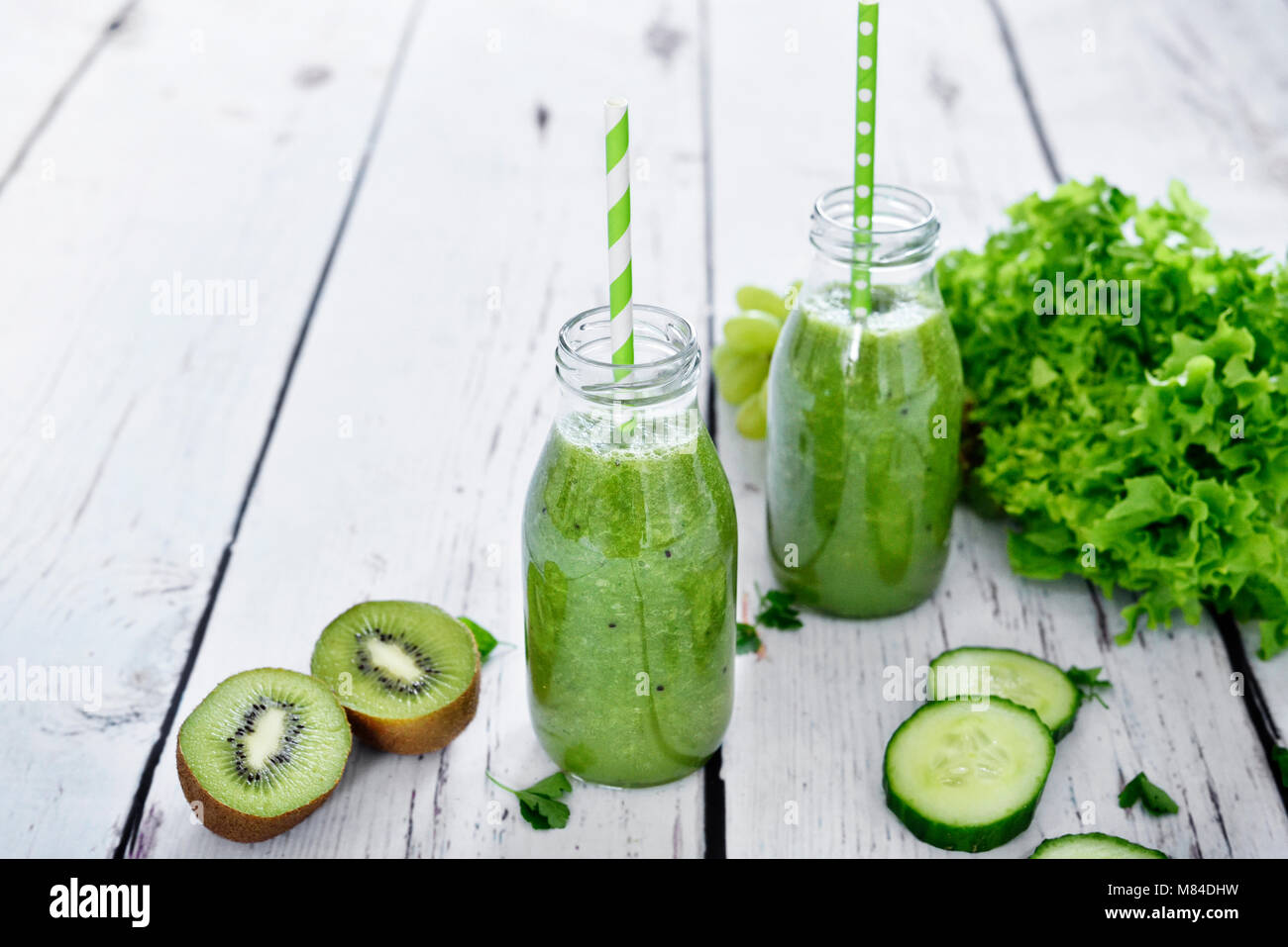 Green smoothie, healthy, organic drinks with fresh vegetables and ...
