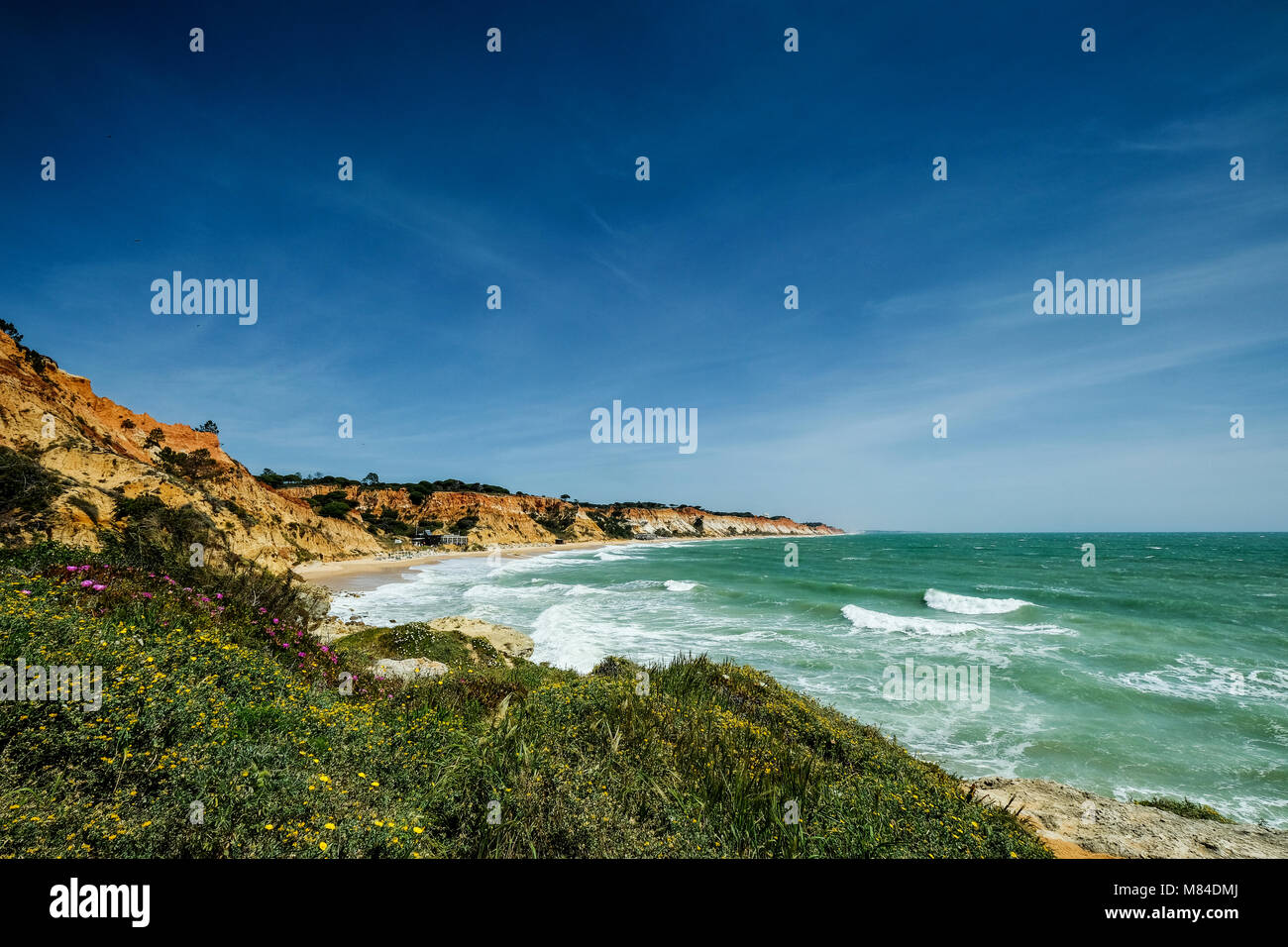 View of Landscape with Cliff and Dunes at the Beach near Albufeira ...
