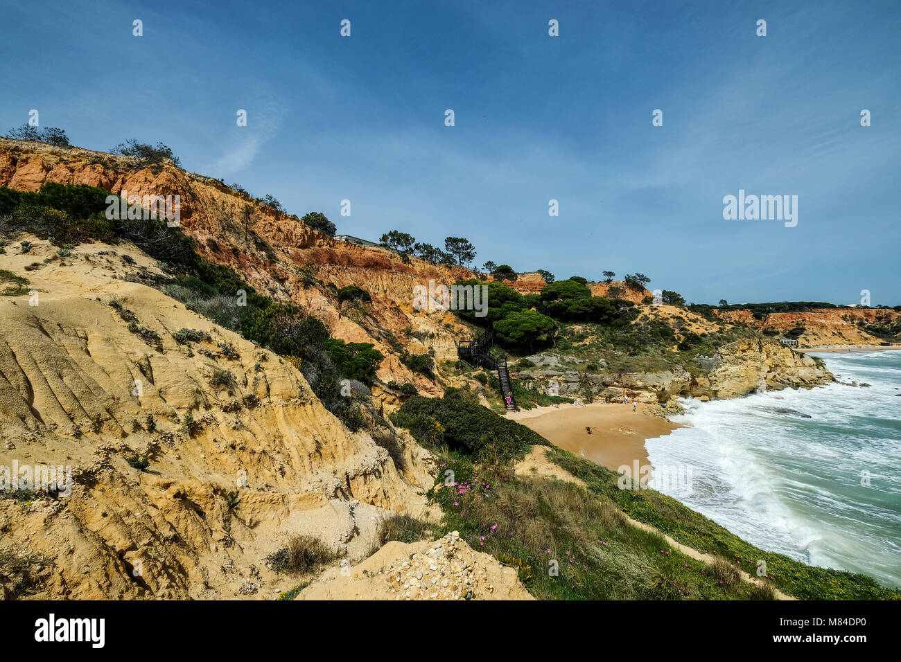 View of Landscape with Cliff and Dunes at the Beach near Albufeira ...