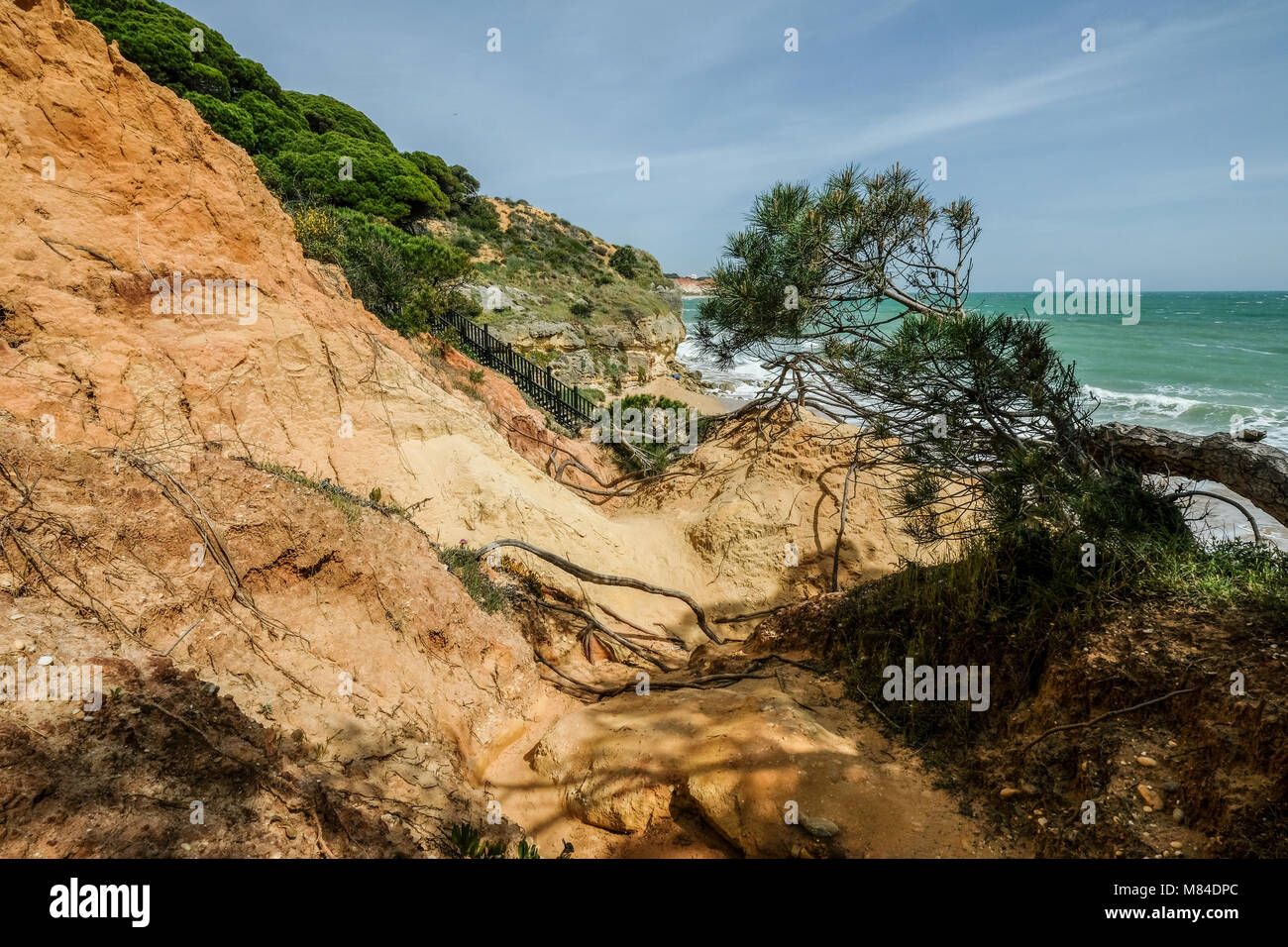 View of Landscape with Cliff and Dunes at the Beach near Albufeira ...
