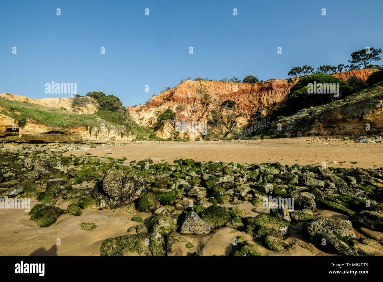 View of Landscape with Cliff and Dunes at the Beach near Albufeira ...