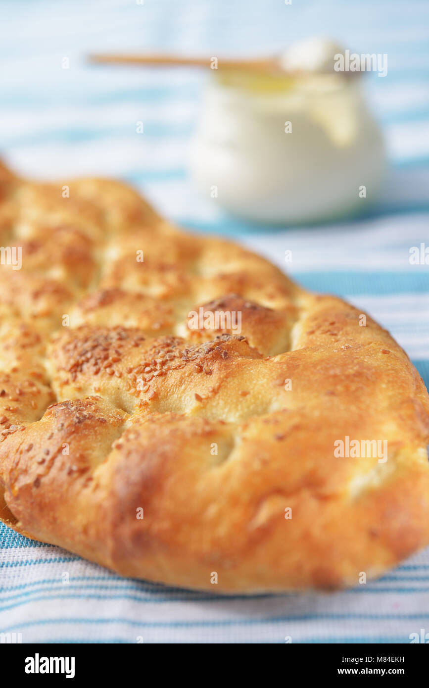 Turkish bread pide closeup. Selective focus Stock Photo - Alamy