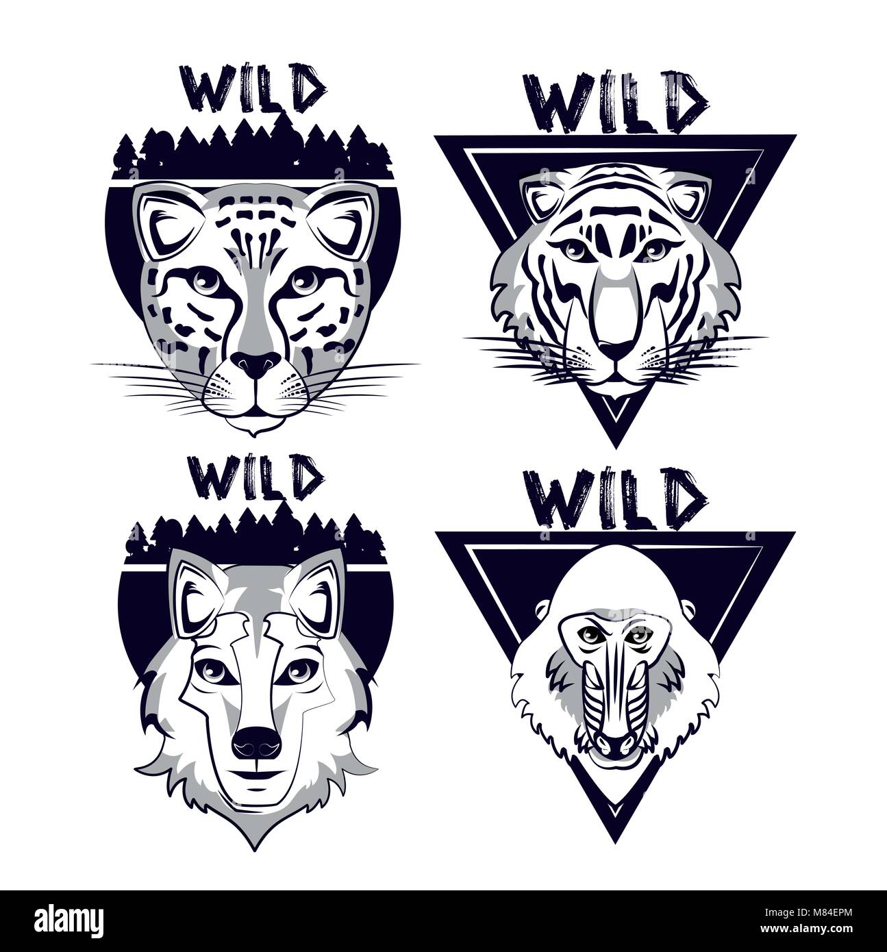 Wild animals for tshirt prints vector illustration graphic design Stock ...