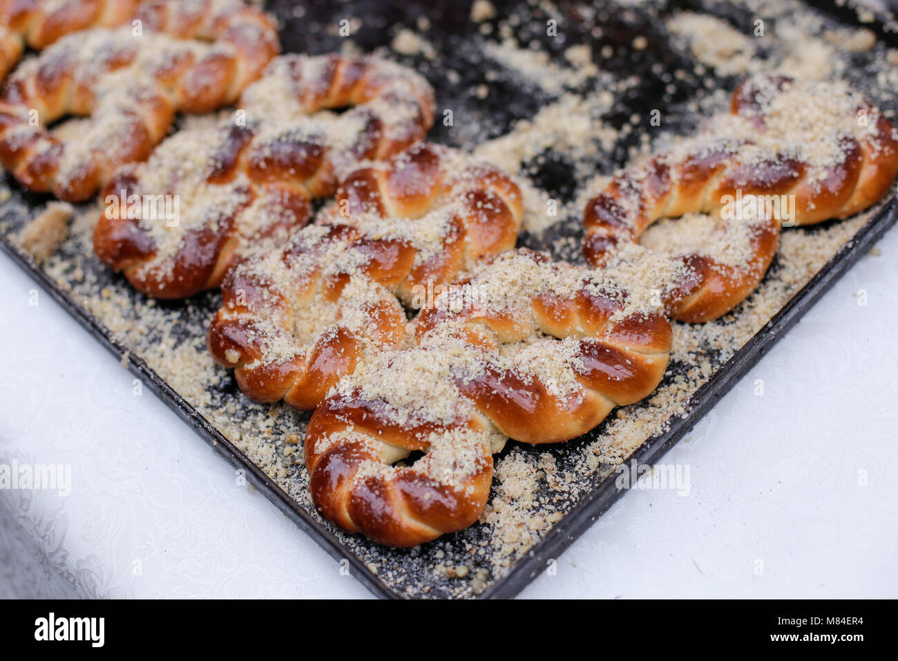 A plate of mucenici, Romanian traditional sweet cakes baked especially ...