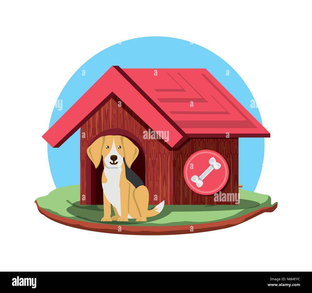 Dog house with beagle dog over white background, colorful design vector ...