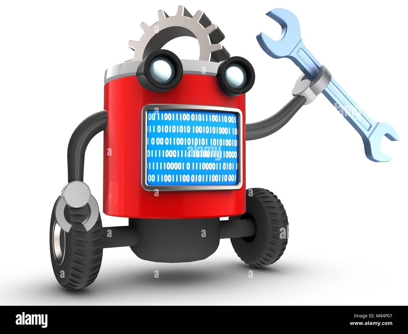 3d illustration of robot with with wrench over white background Stock ...