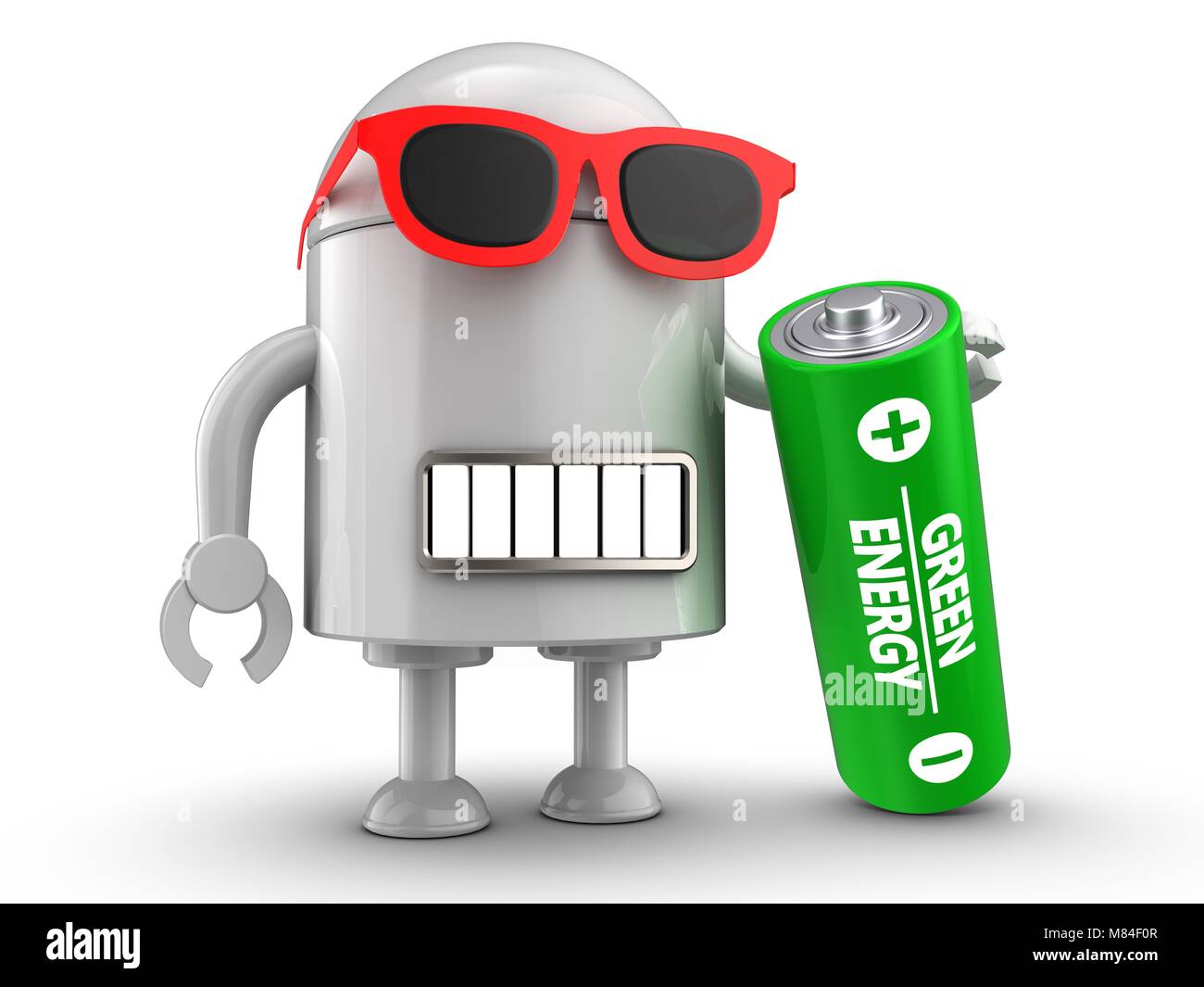 3d illustration of robot with battery over white background Stock Photo ...