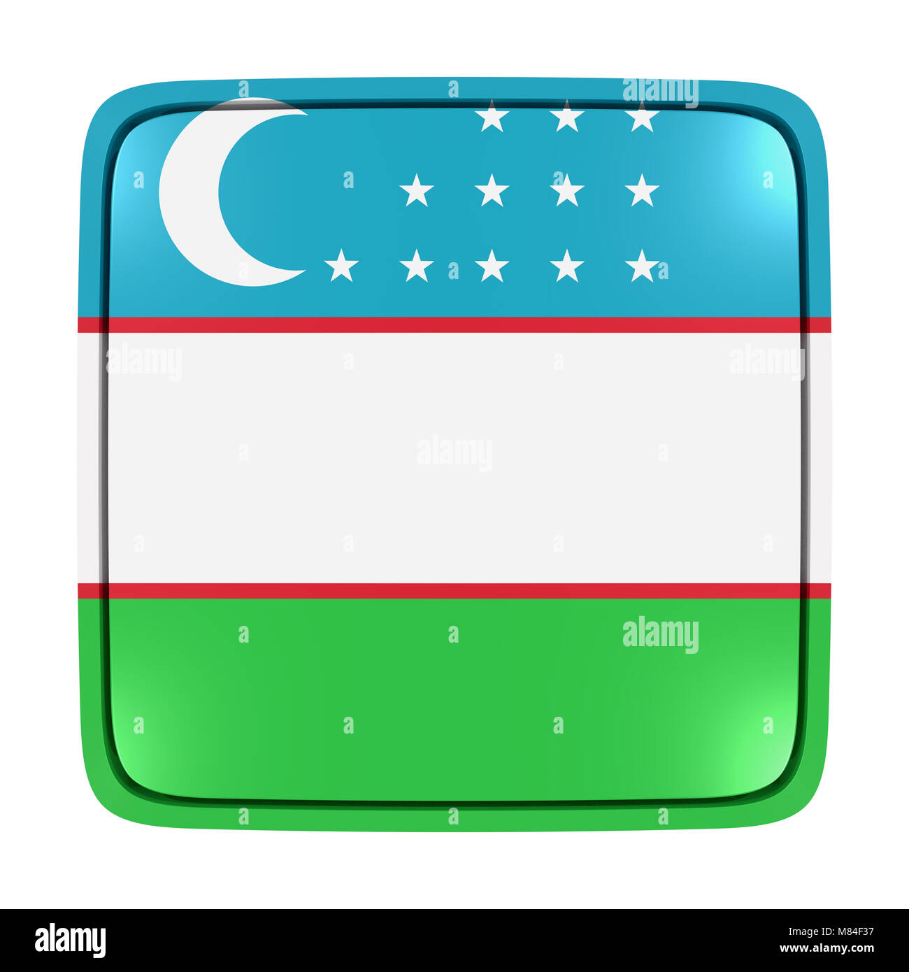 3d rendering of an Uzbekistan flag icon. Isolated on white background ...