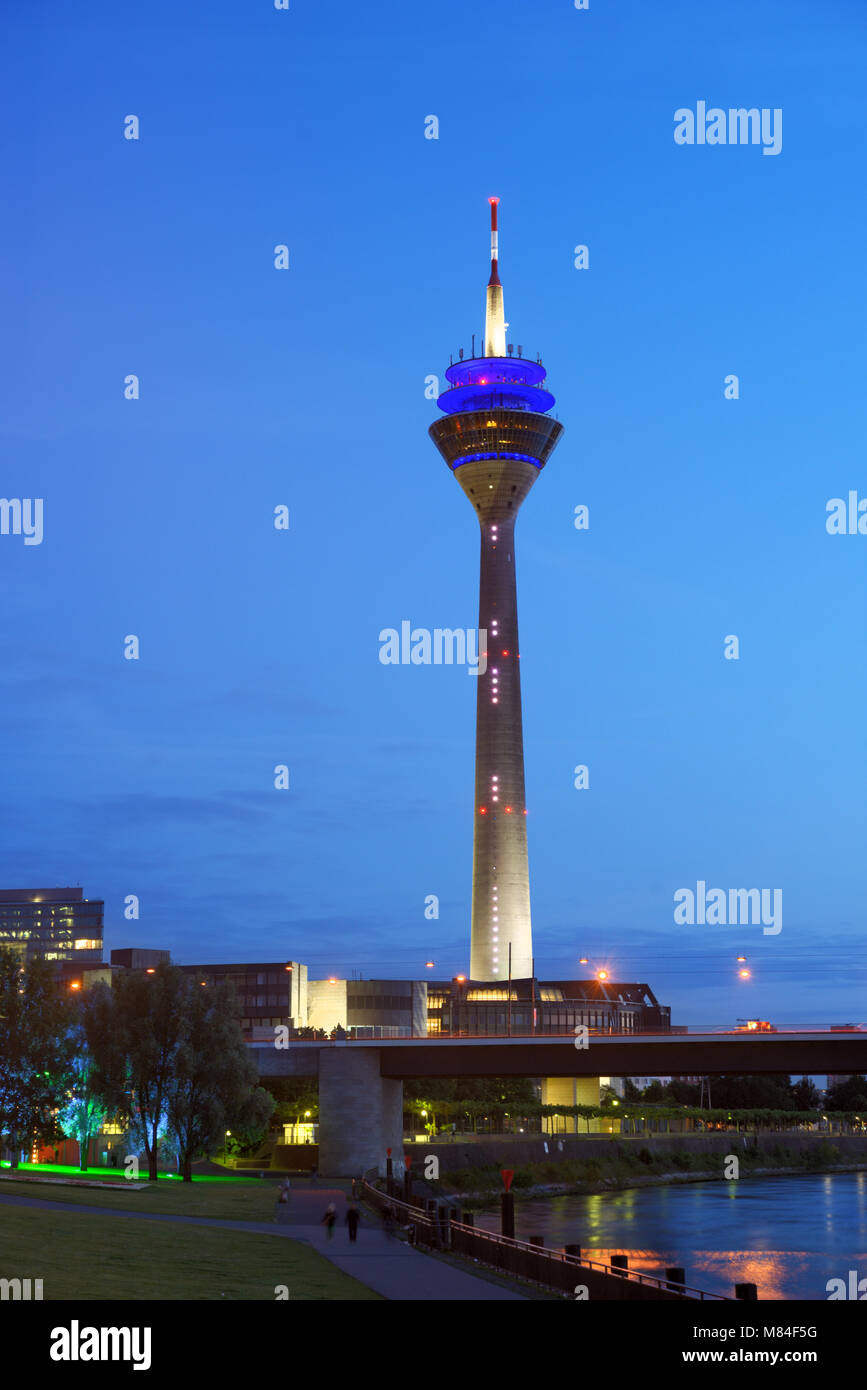Night view to Rhine tower in Dusseldorf, Germany Stock Photo - Alamy