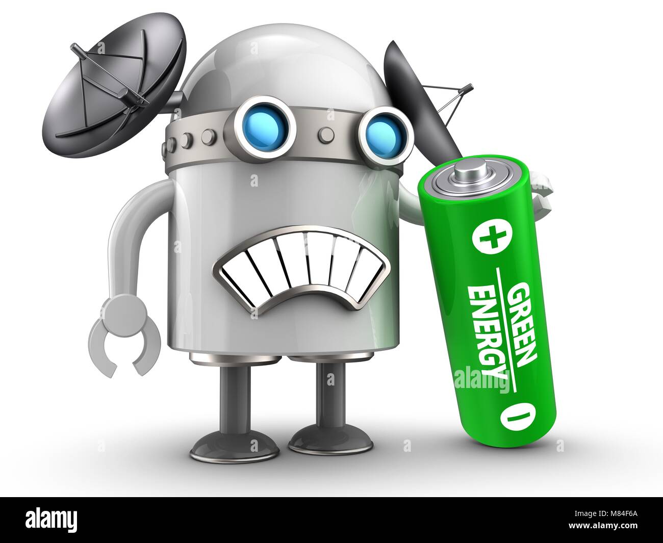 3d illustration of robot with with battery over white background Stock ...