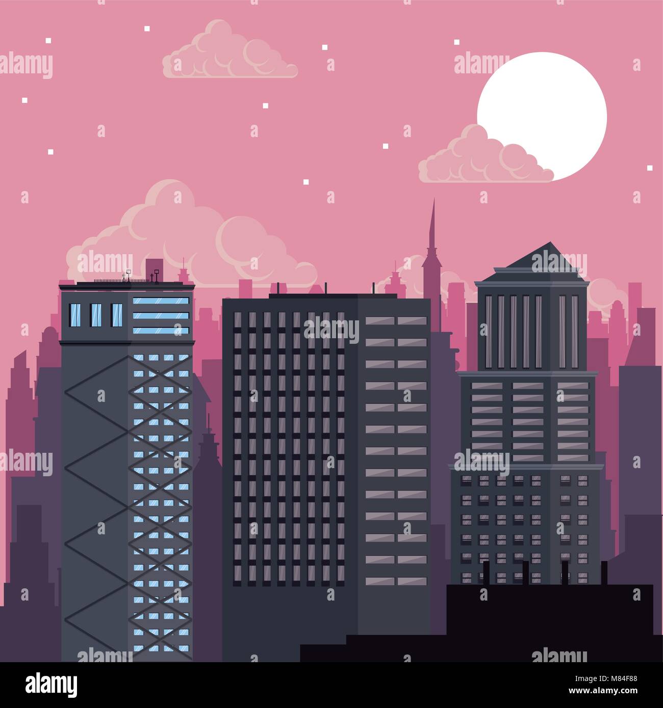 Buildings cityscape at night vector illustration graphic design Stock ...