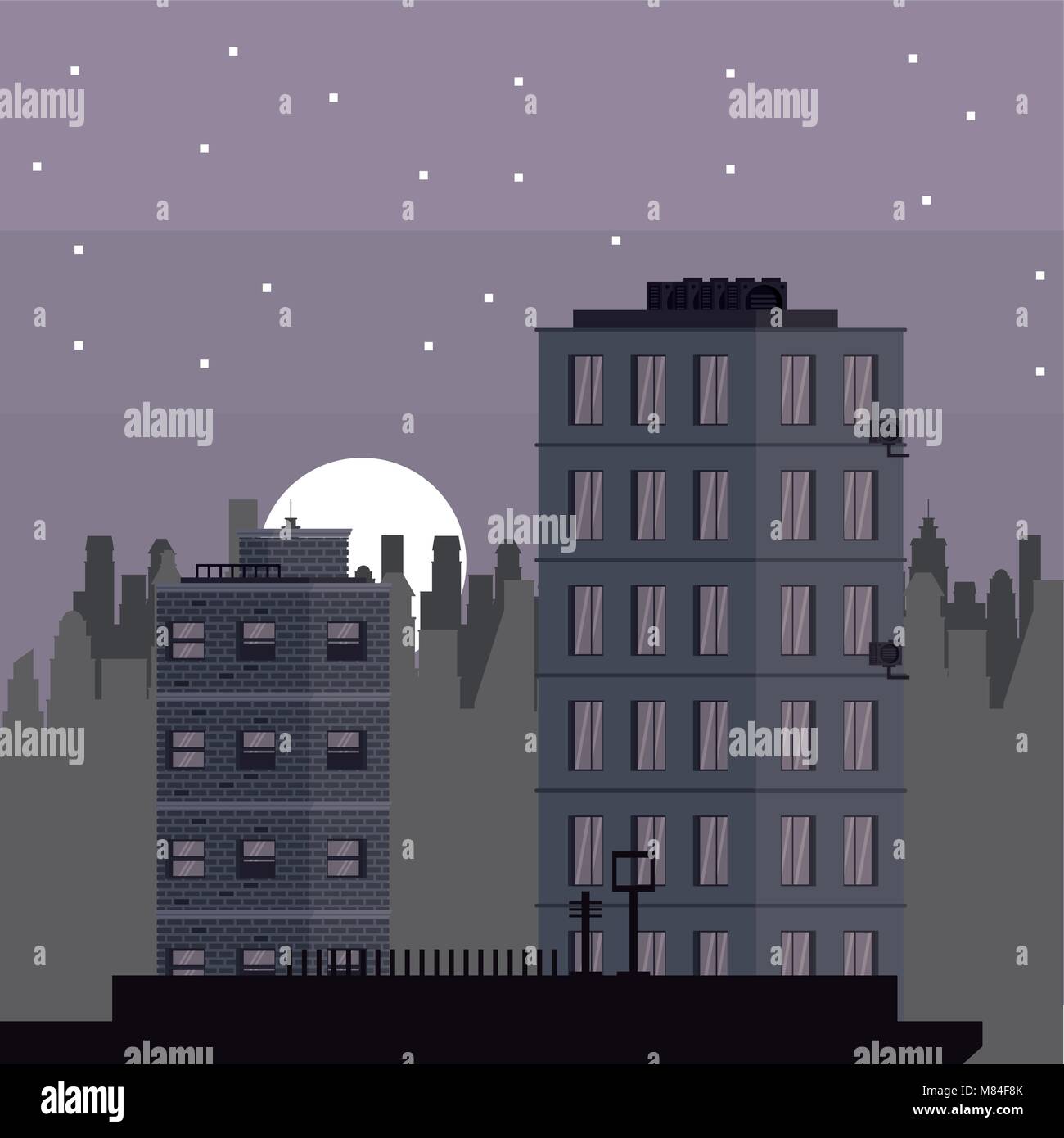 Buildings cityscape at night vector illustration graphic design Stock ...