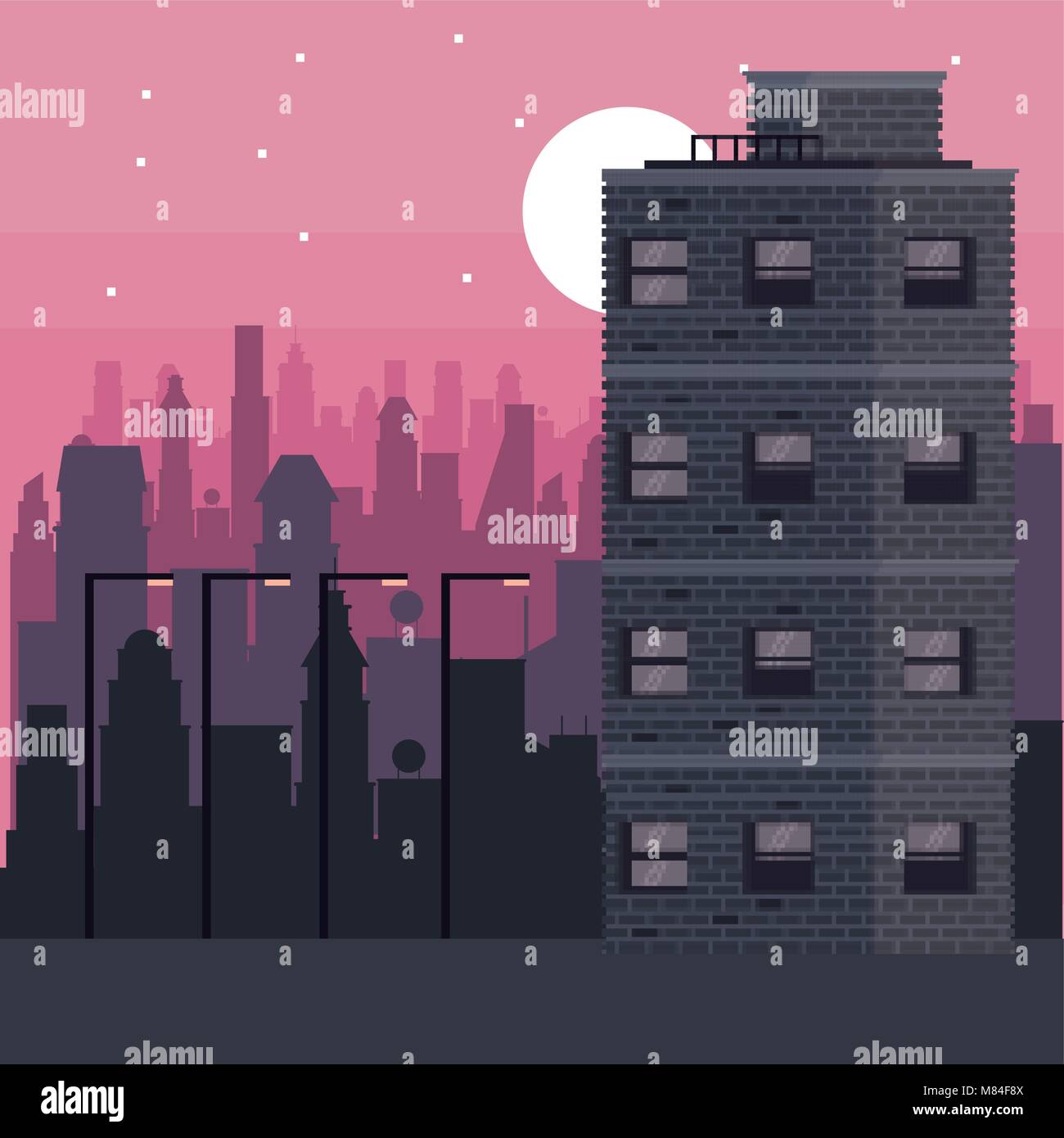 Buildings cityscape at night vector illustration graphic design Stock ...