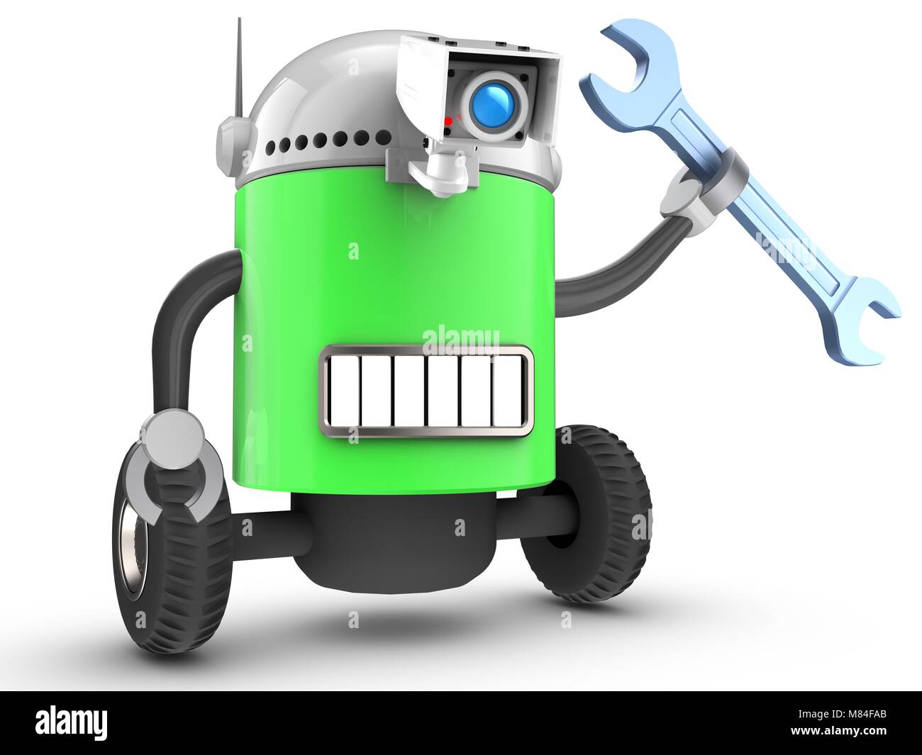 3d illustration of robot with with wrench over white background Stock ...