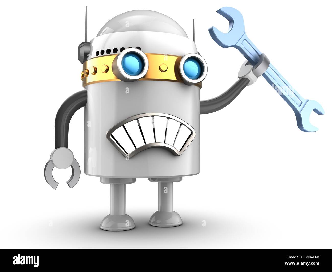 3d illustration of robot with with wrench over white background Stock ...
