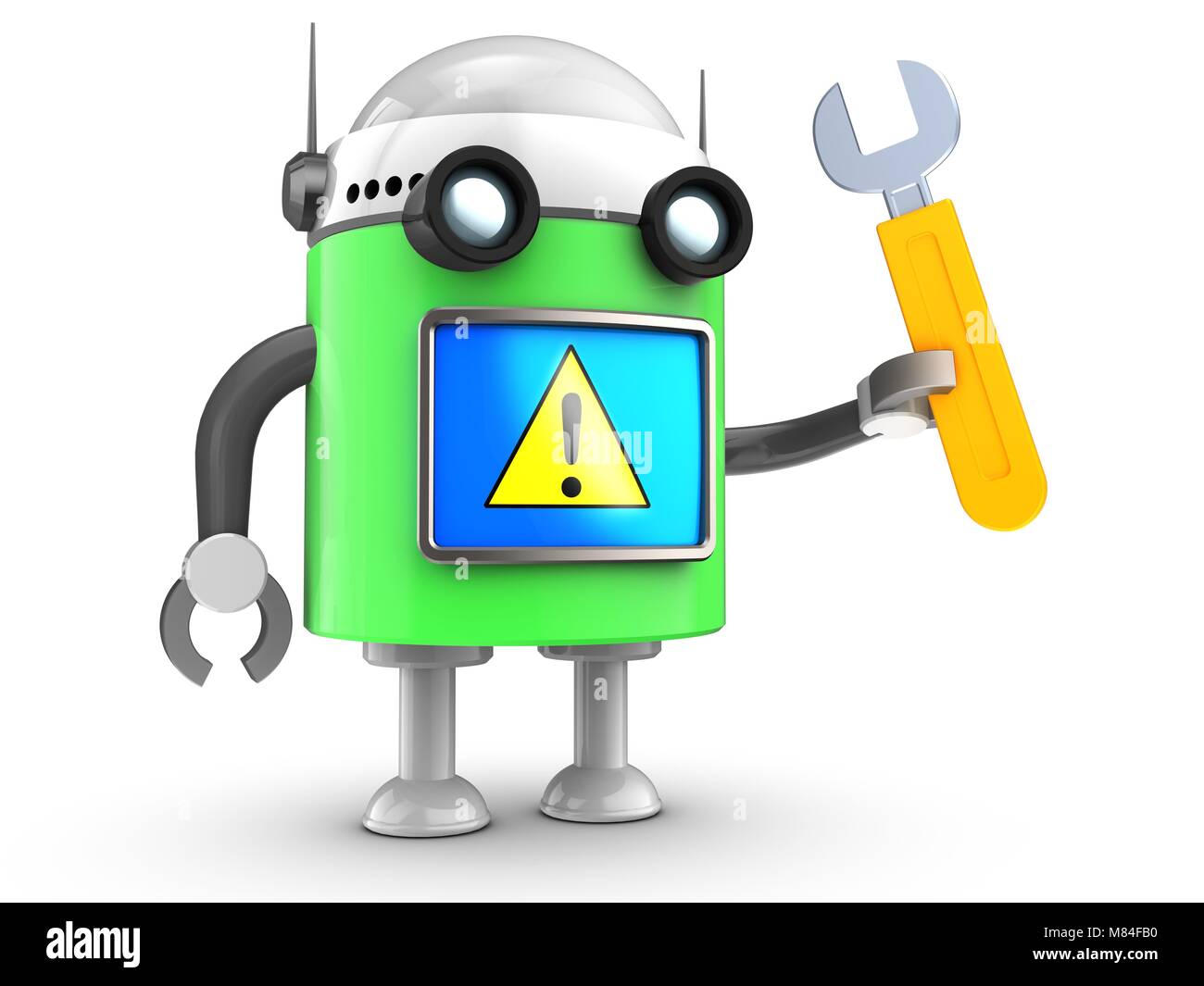3d illustration of robot with with wrench over white background Stock ...