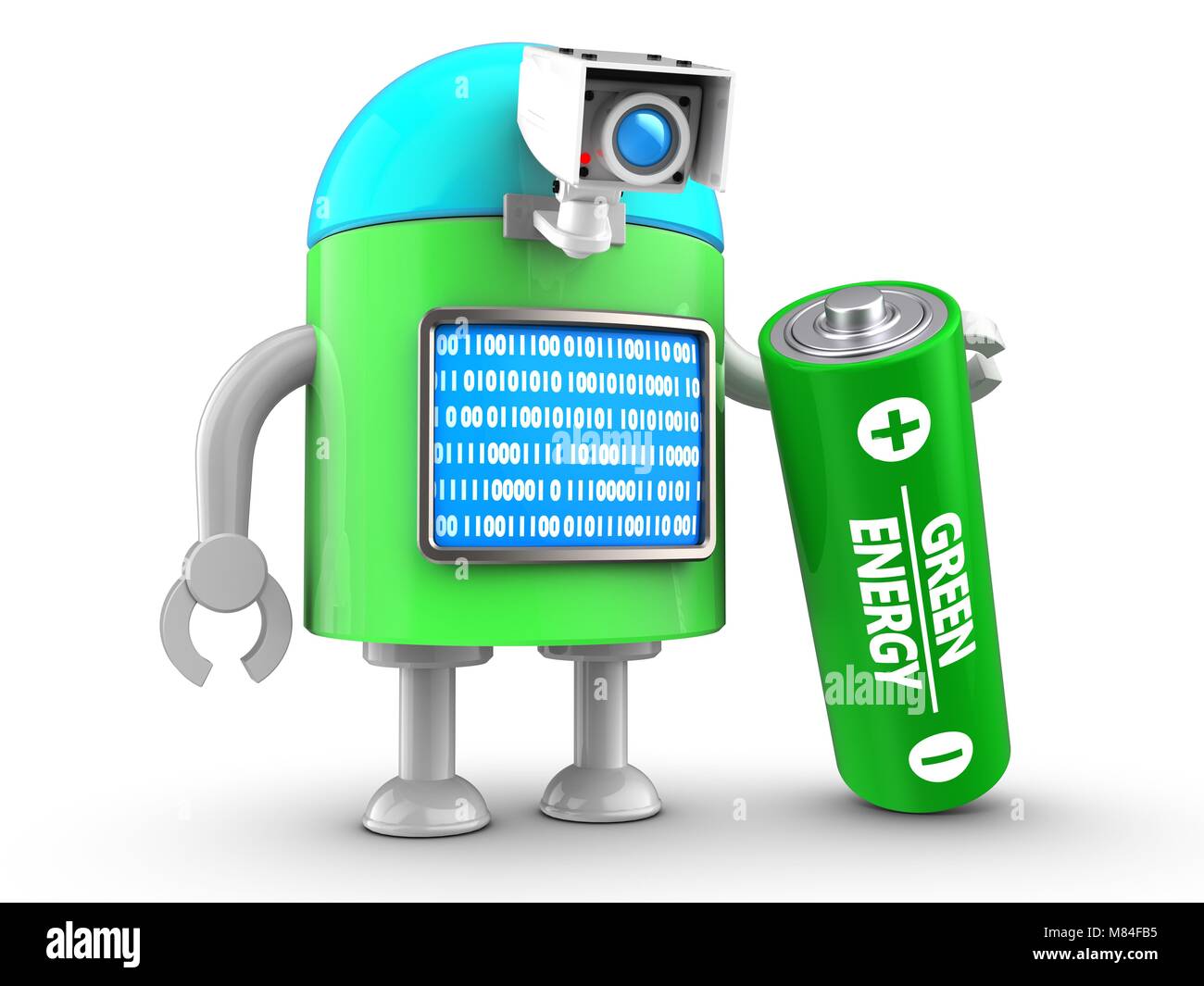 3d illustration of robot with with battery over white background Stock ...