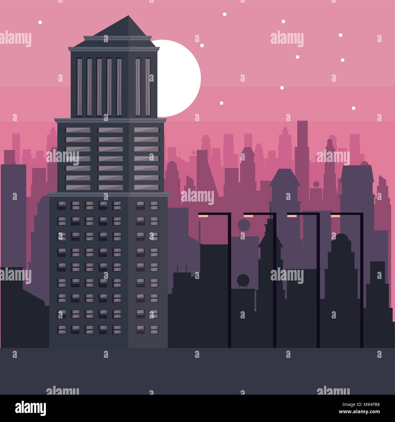 Buildings cityscape at night vector illustration graphic design Stock ...