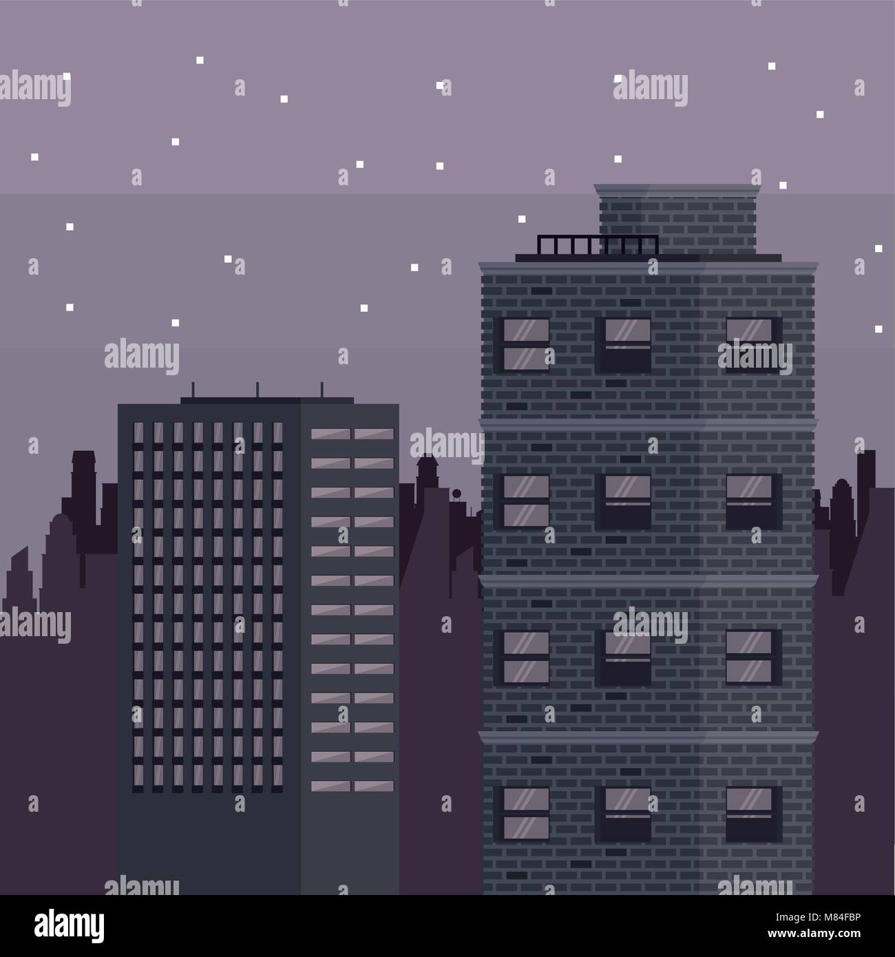 Buildings cityscape at night vector illustration graphic design Stock ...