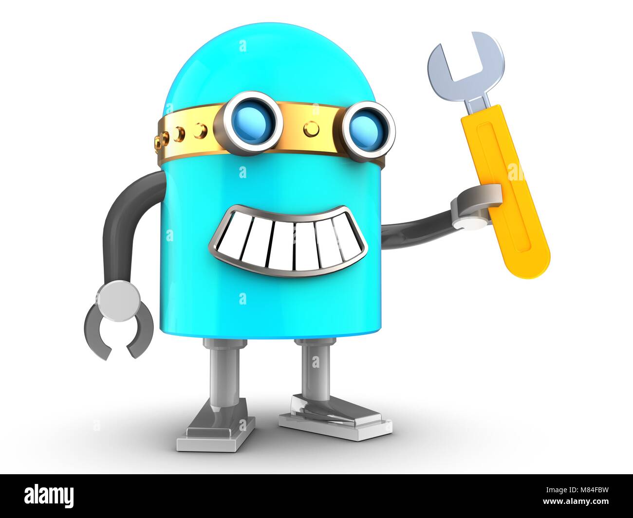 3d illustration of robot with with wrench over white background Stock ...