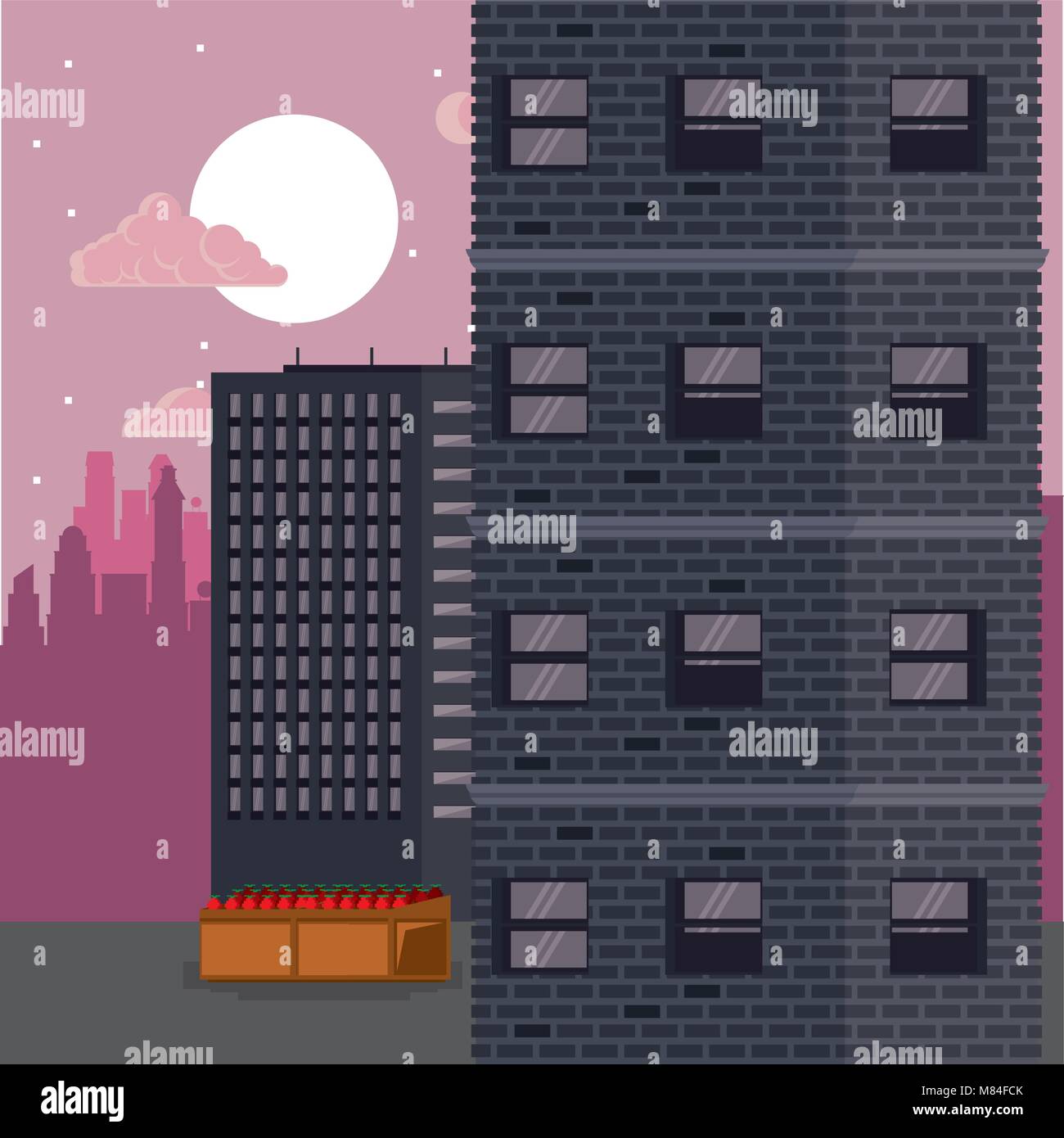 Buildings cityscape at night vector illustration graphic design Stock ...