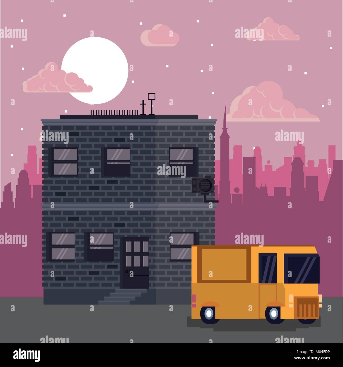 Pixelated truck on city at night vector illustration graphic design ...