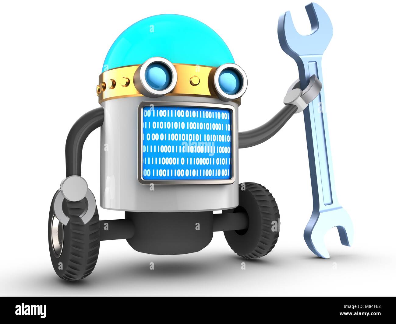 3d illustration of robot with with wrench over white background Stock ...