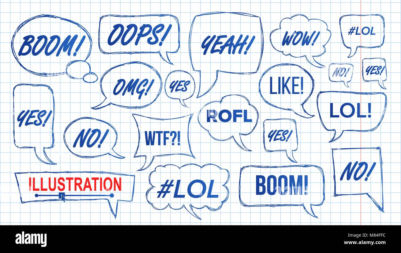 Lol Speech Bubbles Skech Set Vector. Fun Symbol. Emotion. Facial ...