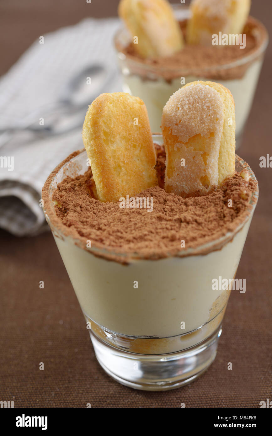Tiramisu in a glass. Closeup view Stock Photo - Alamy