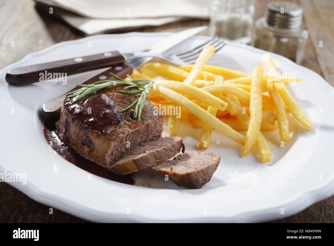 Angus steak with fried potato Stock Photo - Alamy