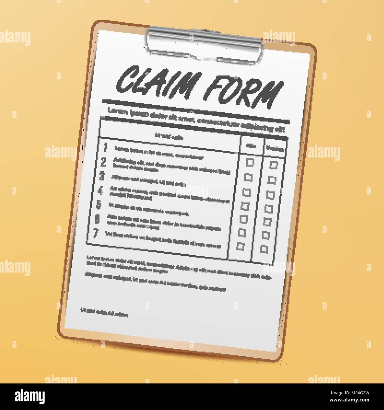 Claim Form Vector. Medical, Office Paperwork. Clipboard. Realistic ...