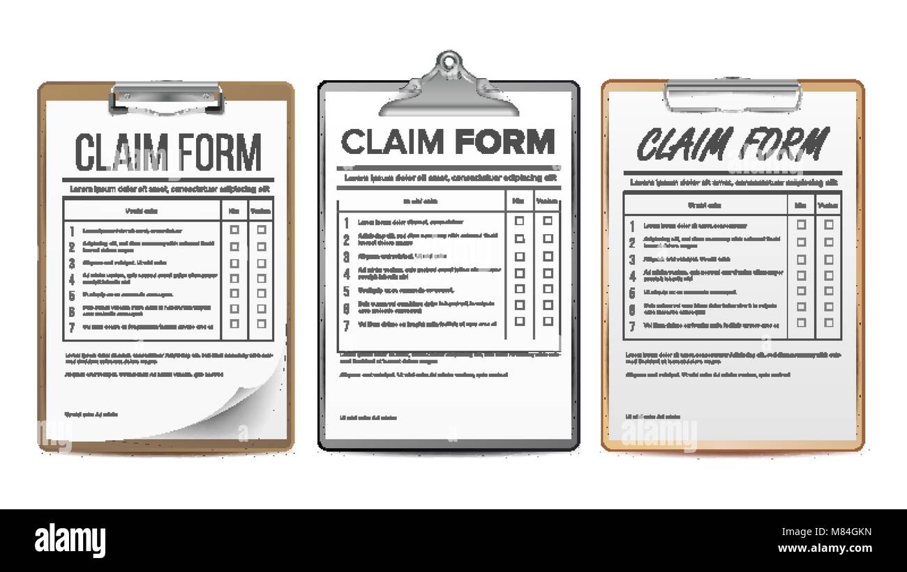 Claim Form Set Vector. Business Agreement. Legal Document. Insurance ...