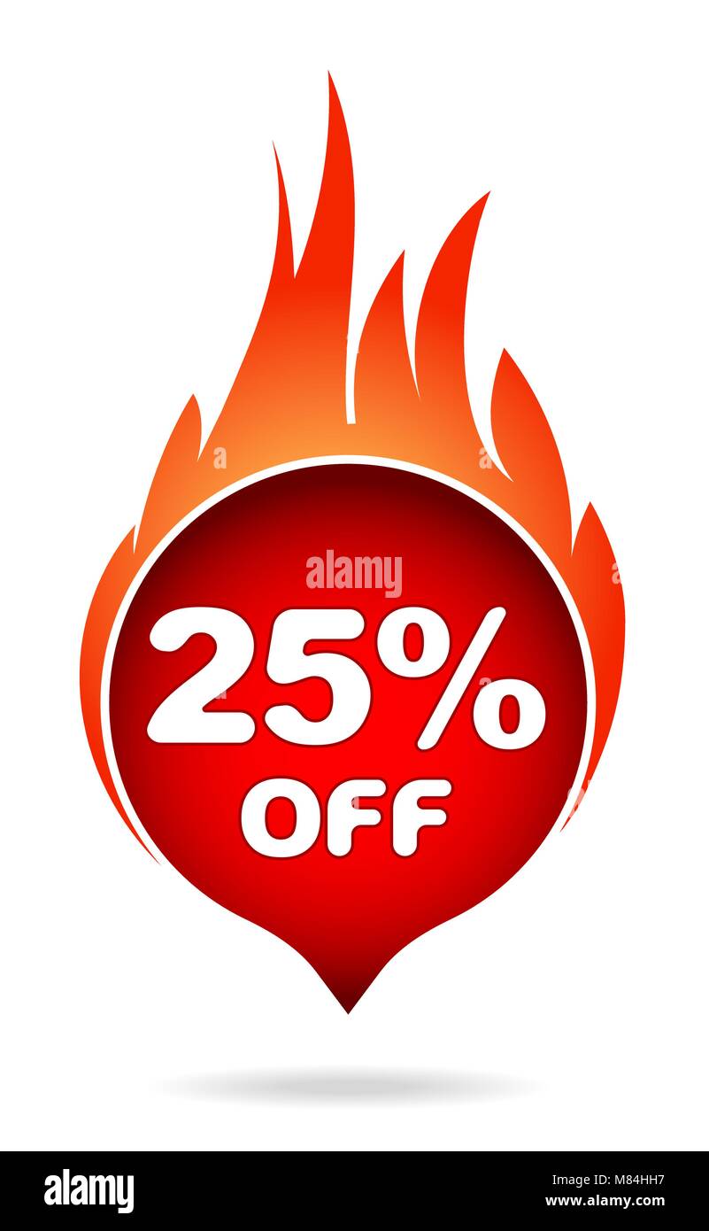 25 percent off red blazing speech bubble, sticker, label or icon with ...