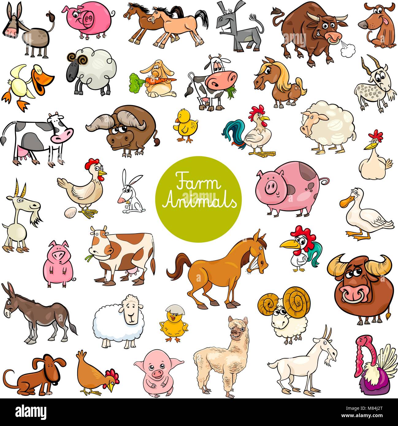 Cartoon Illustration of Funny Farm Animal Characters Big Set Stock ...