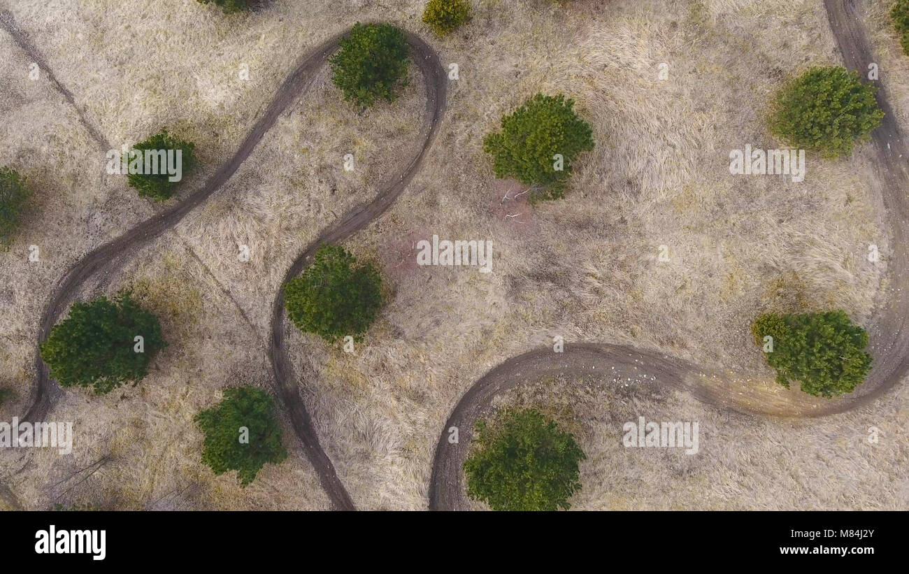 Aerial top view of motocross racing track between trees Stock Photo - Alamy