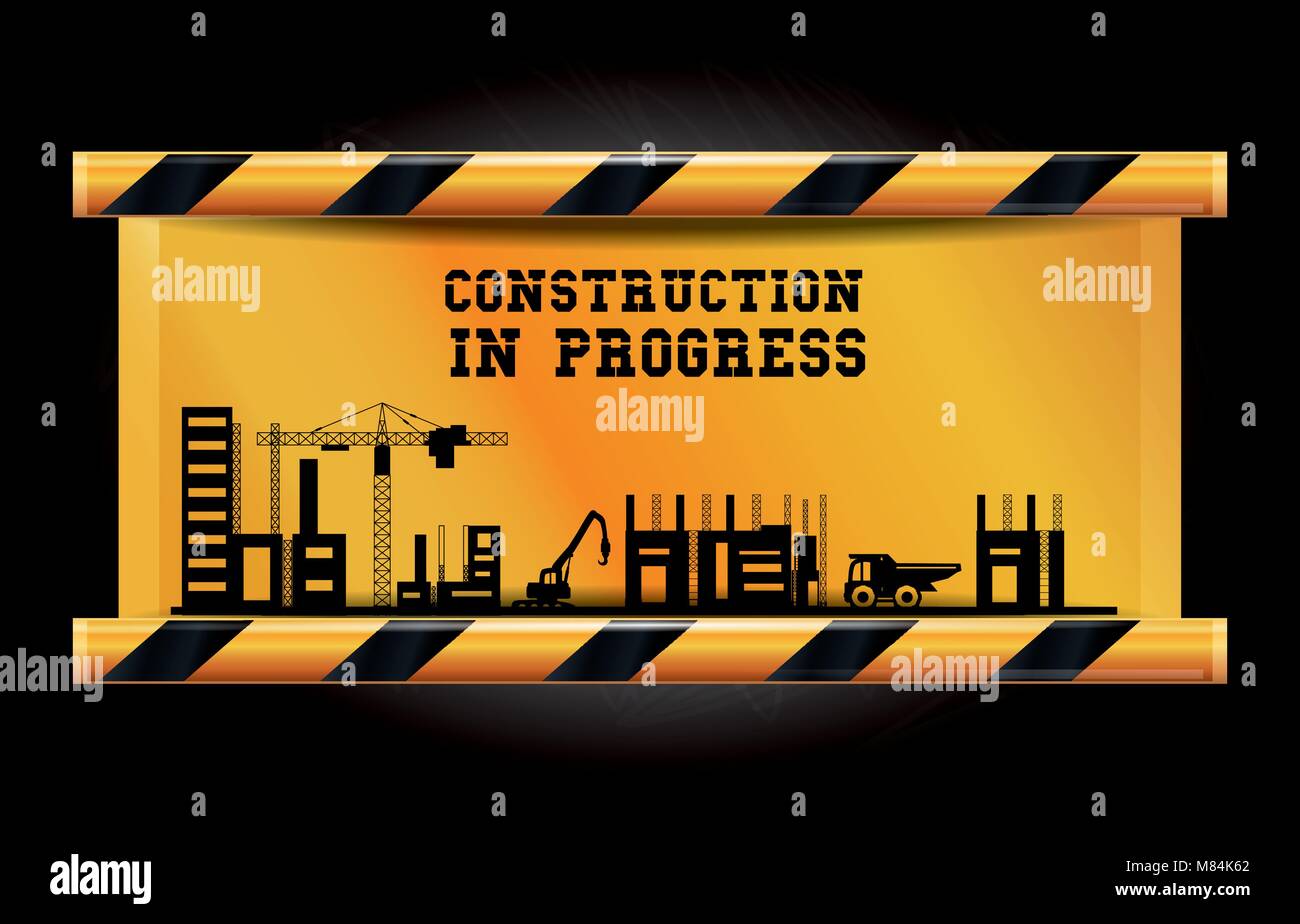 Construction progress design with under construction zone over black ...