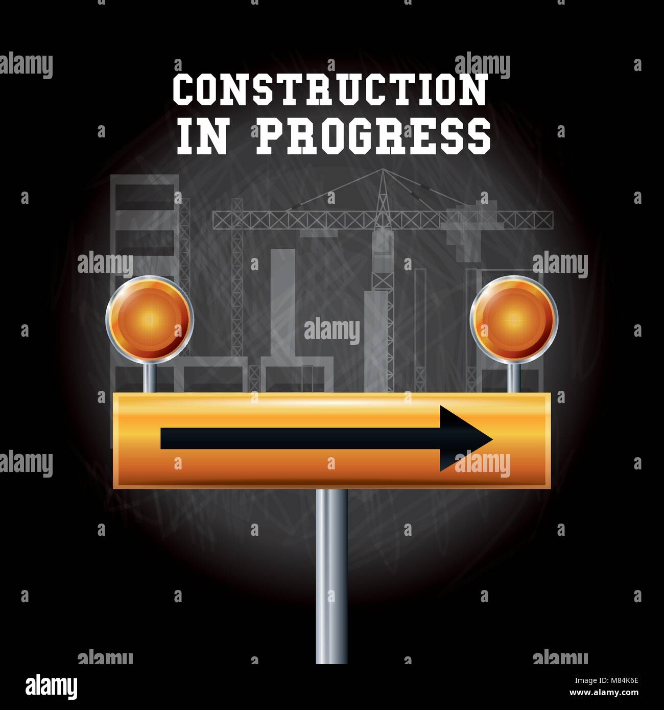 Construction progress design with warning sign with arrow icon ...