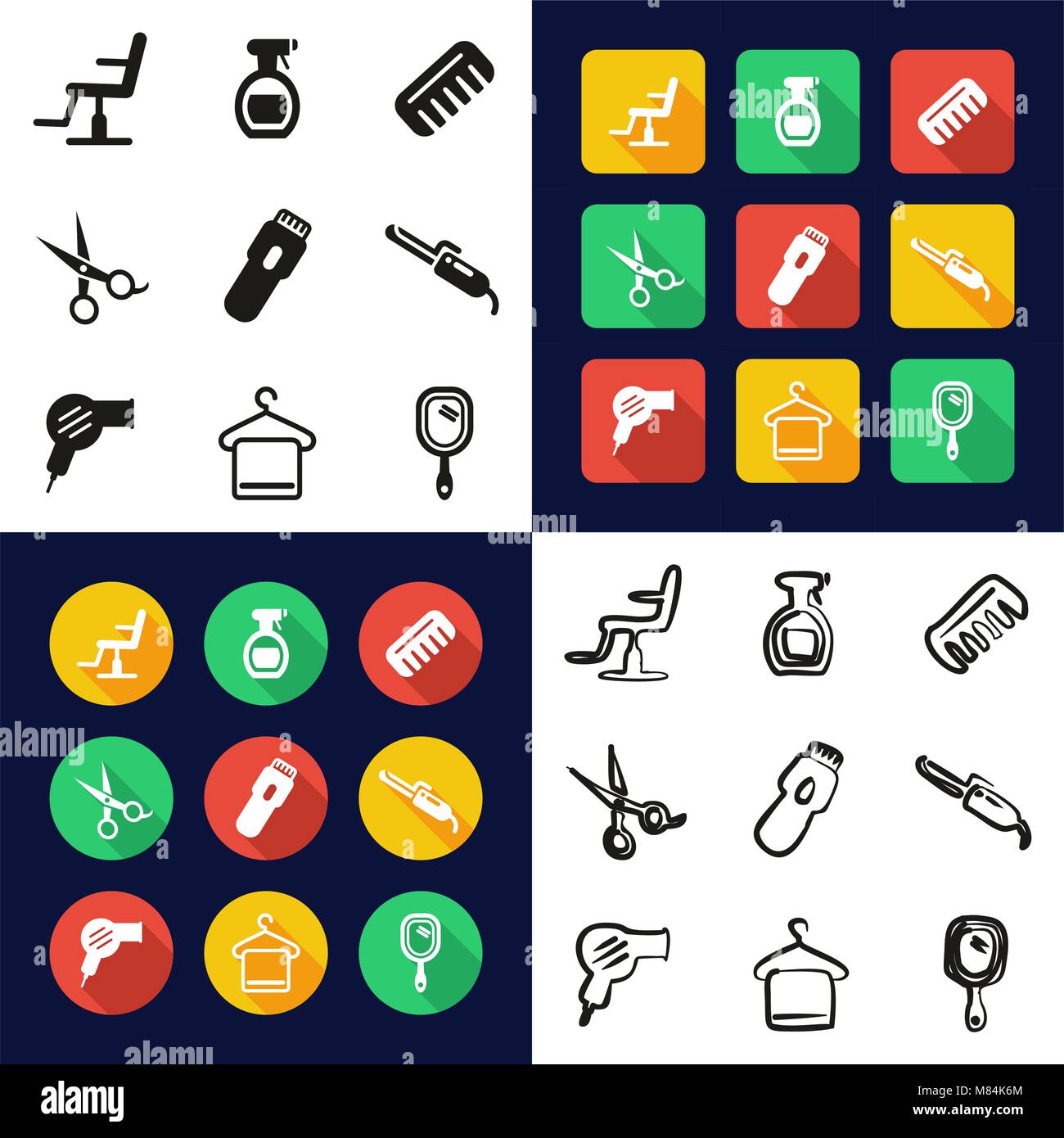 Hair Salon All in One Icons Black & White Color Flat Design Freehand ...