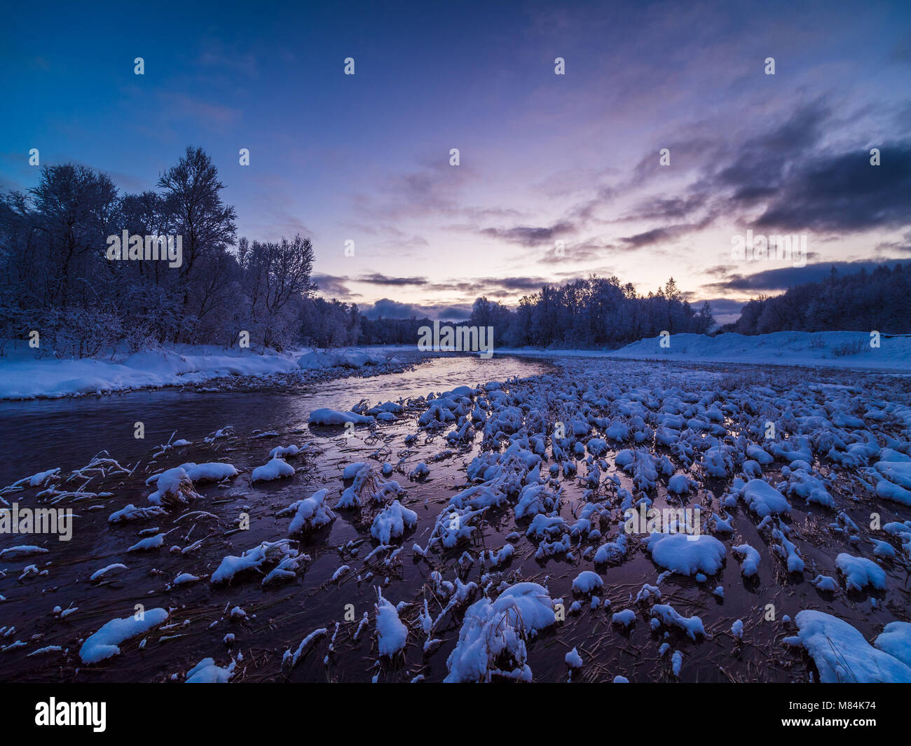 Open river in winter landscape Stock Photo - Alamy
