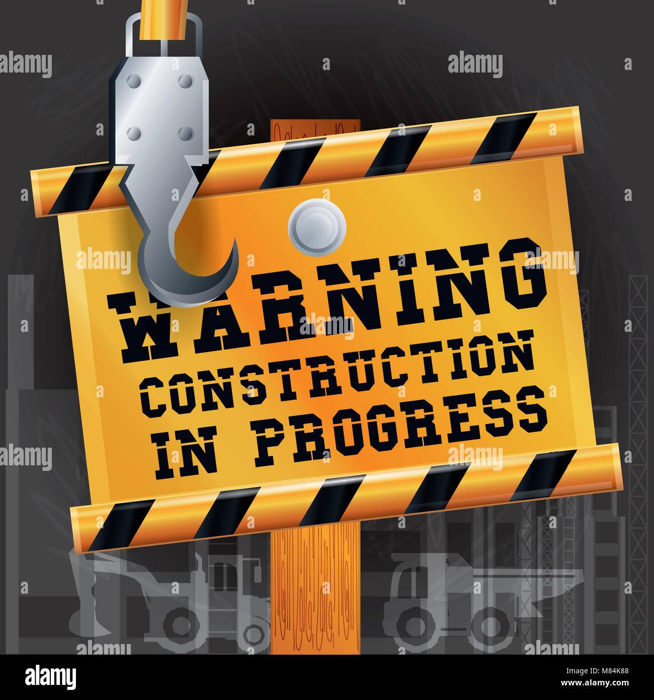 Construction progress design with crane hanger and board, colorful ...