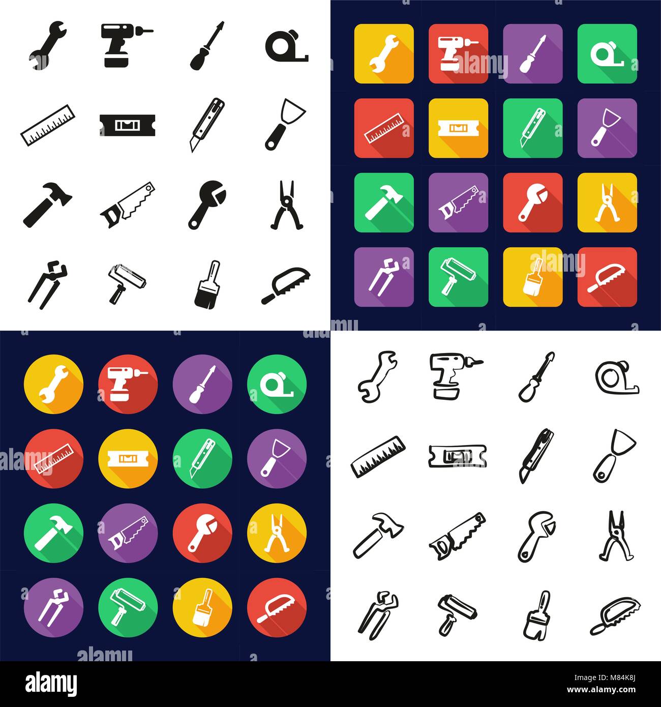 Handyman All in One Icons Black & White Color Flat Design Freehand Set ...