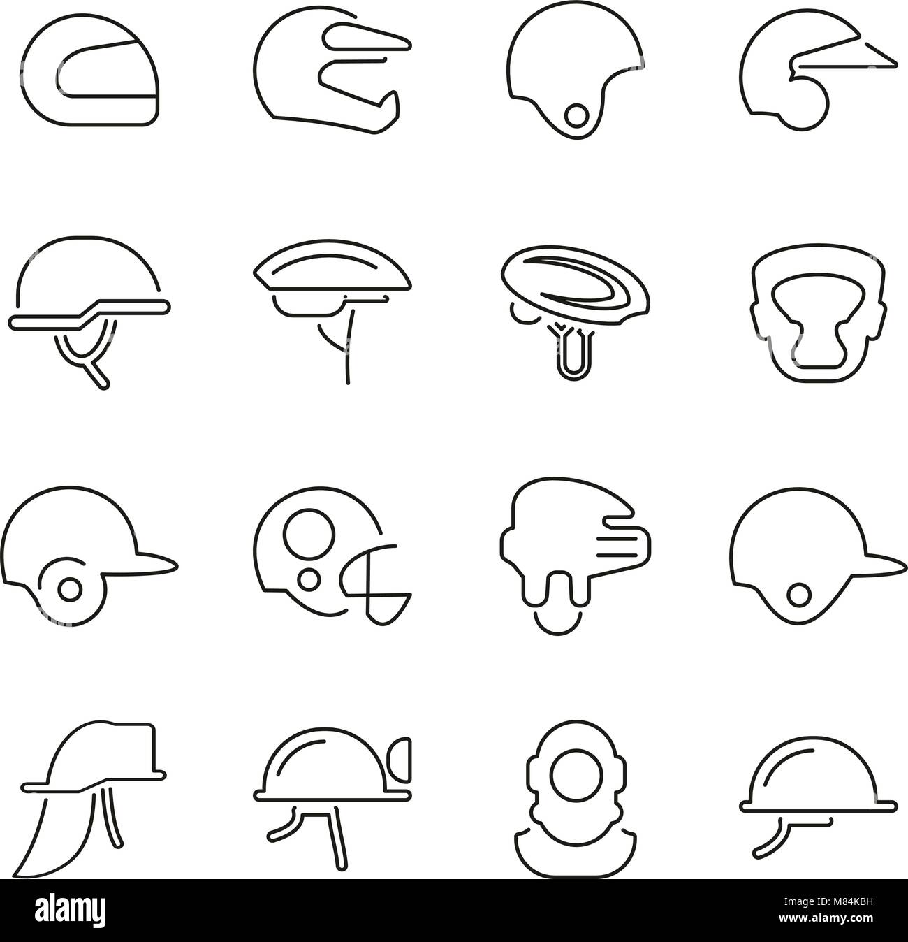 Helmet or Safety Helmet Icons Thin Line Vector Illustration Set Stock ...