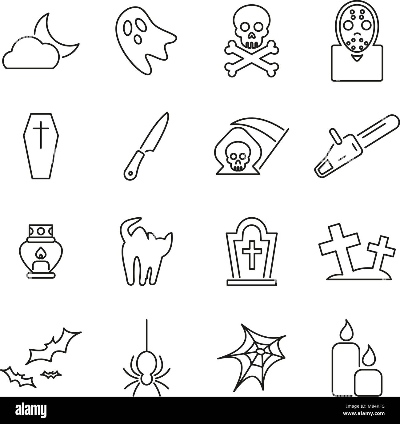 Horror or Scary Icons Thin Line Vector Illustration Set Stock Vector ...