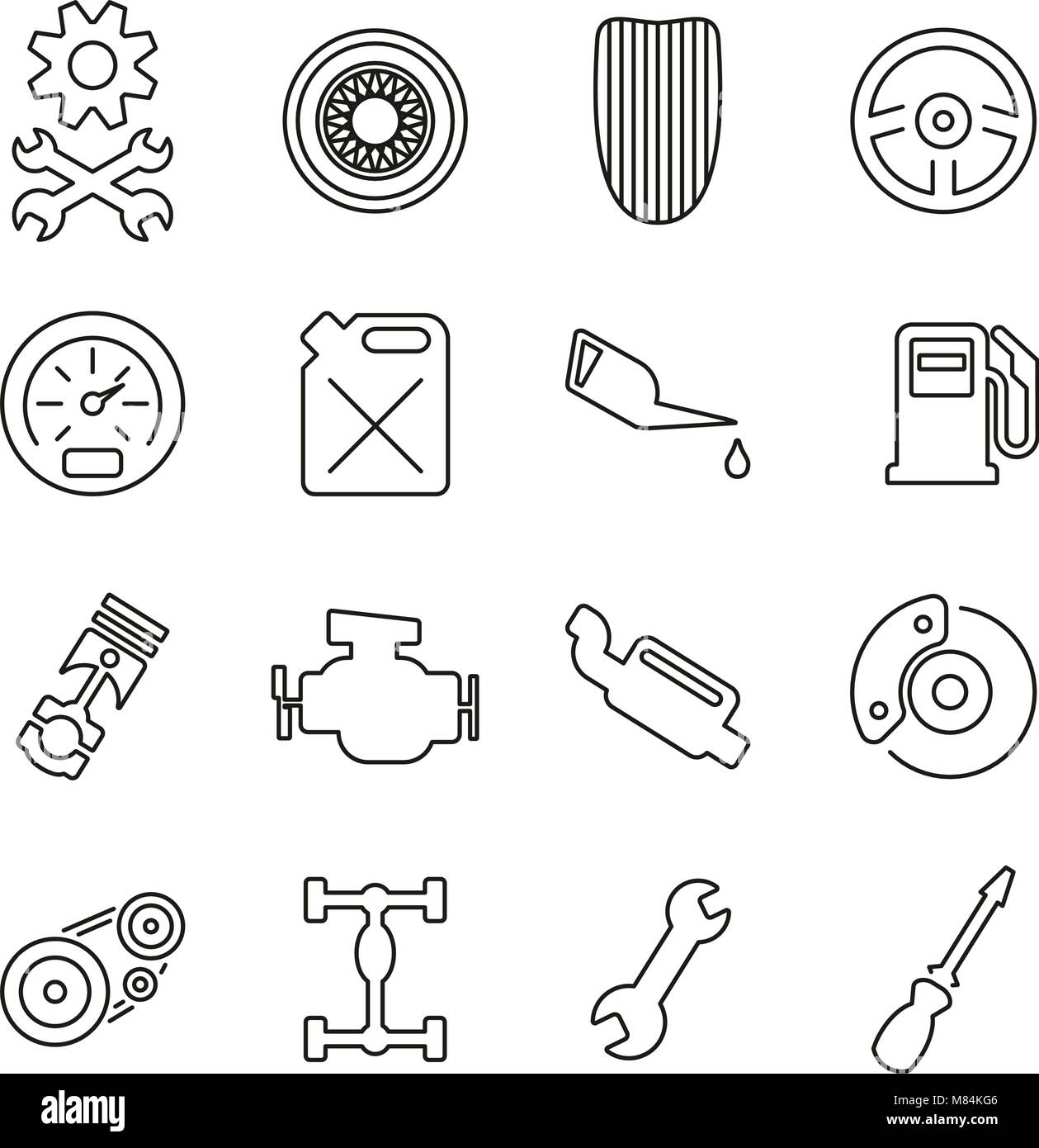 Hot Rod Parts, Tools & Equipment Icons Thin Line Vector Illustration ...