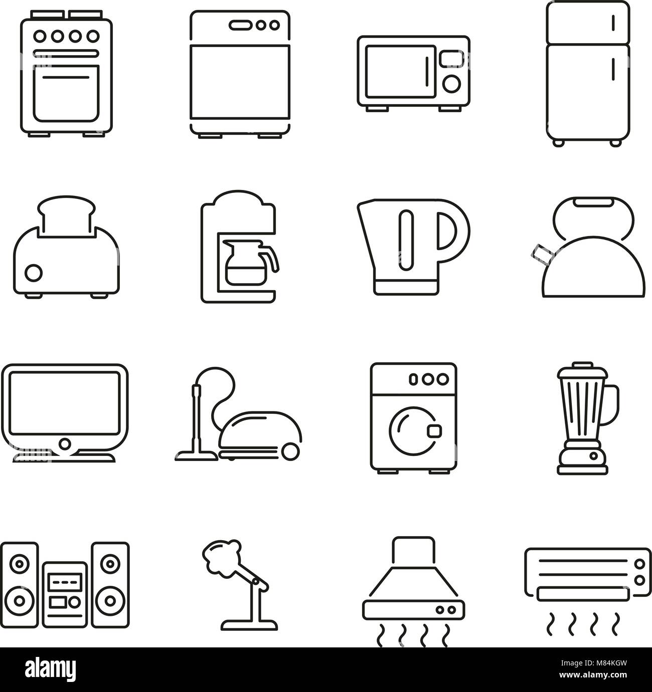 Household Appliances or Electric Appliances Icons Thin Line Vector ...