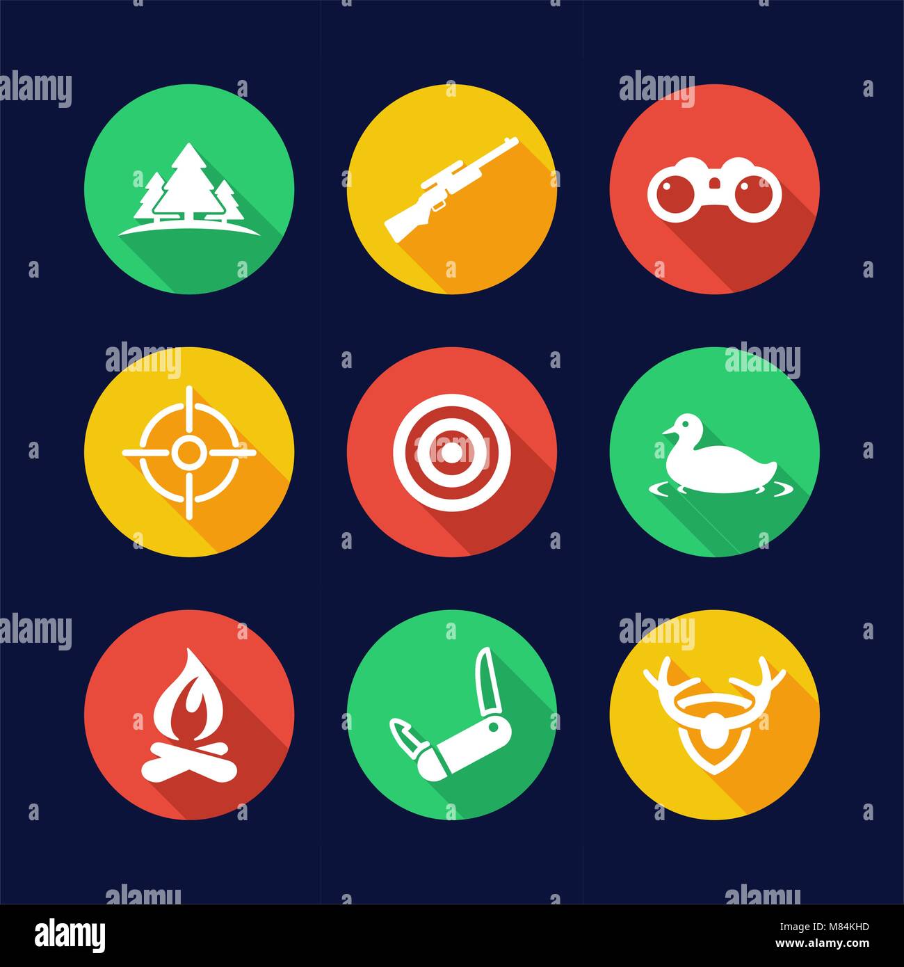 Hunting Icons Flat Design Circle Stock Vector Image & Art - Alamy
