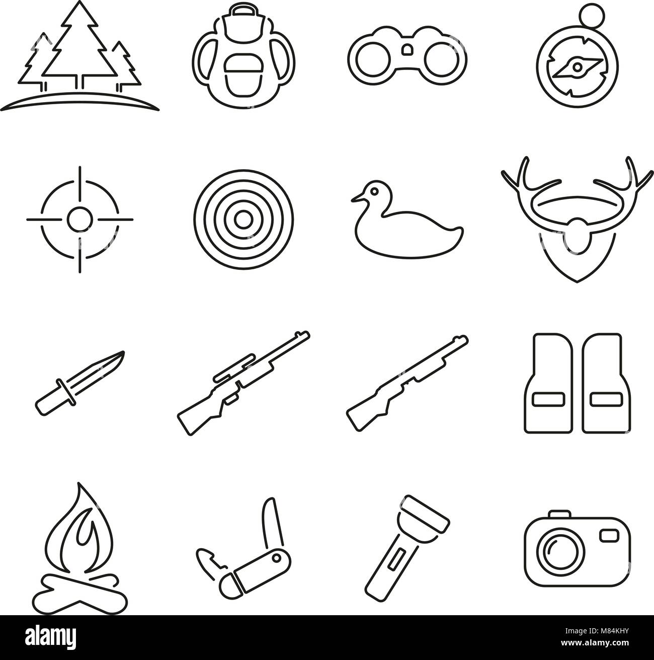 Hunting or Hunt or Hunter Icons Thin Line Vector Illustration Set Stock ...