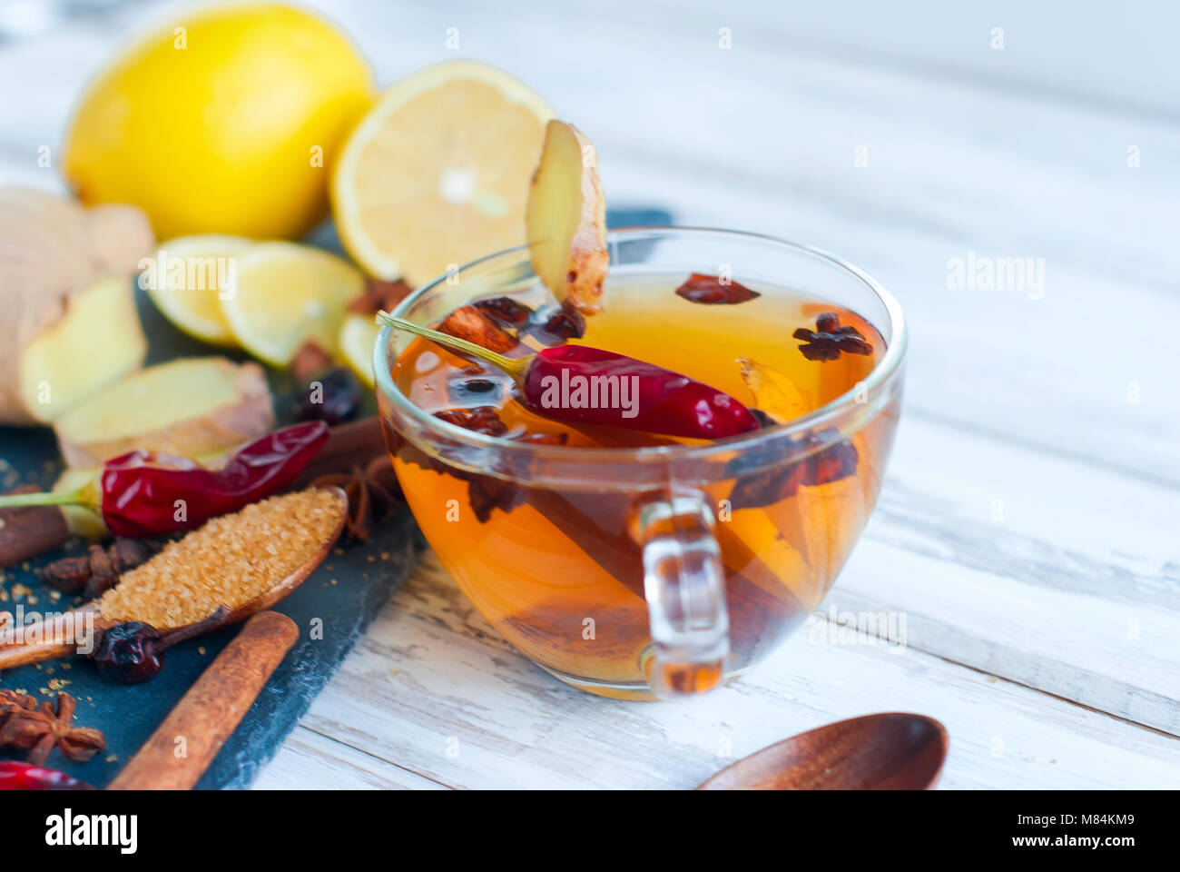 warming winter tea spiced with ginger, lemon and chilli, and ...