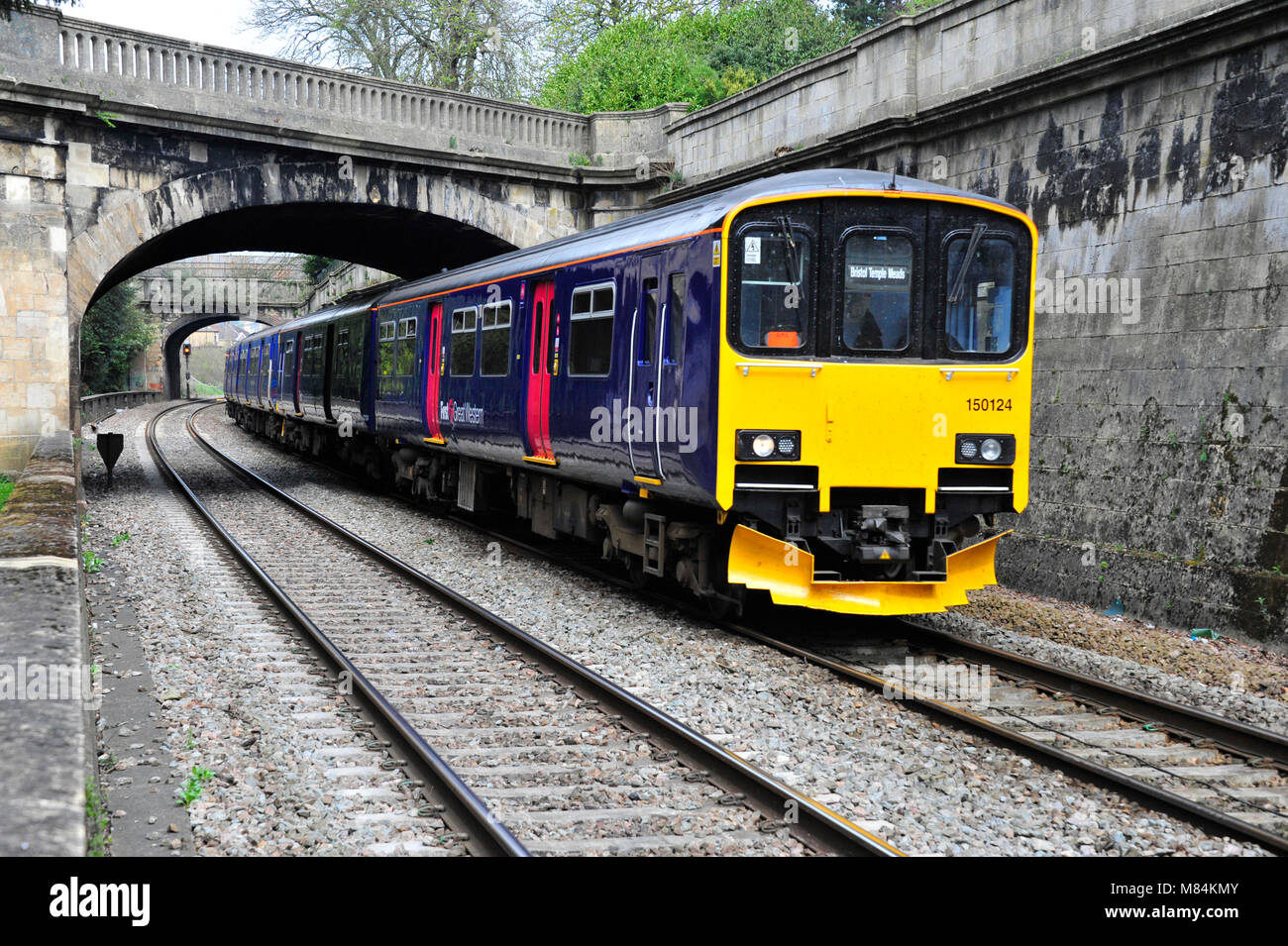 Diesel multiple unit train passes Sydney Gardens in Bath, England Stock ...